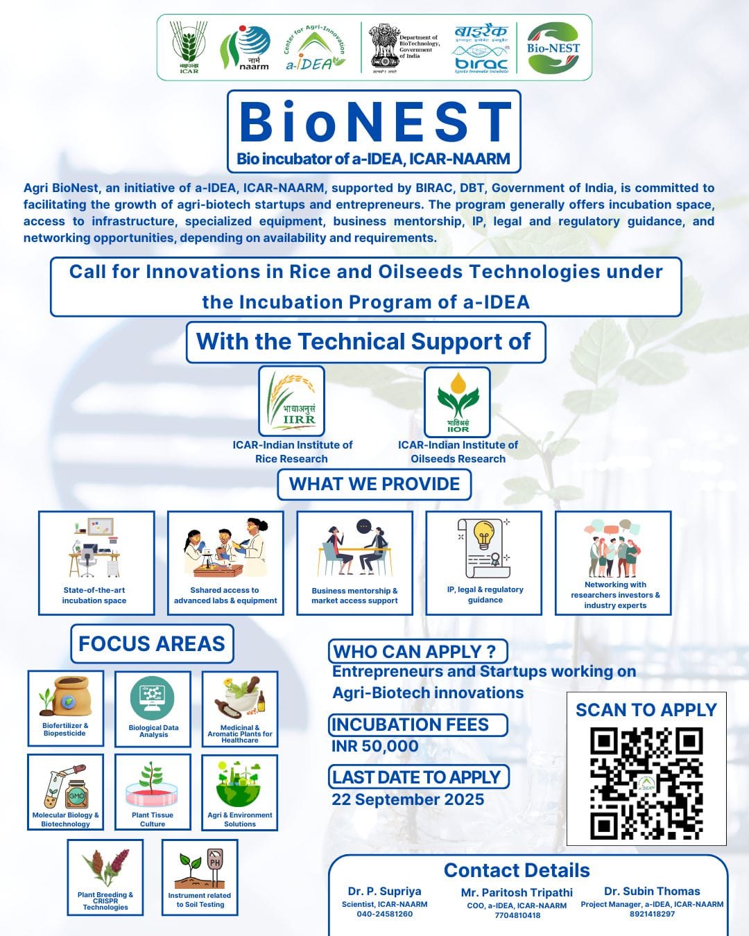 BioNest at a-IDEA, ICAR-NAARM Opens Applications for Agri-Biotech ...